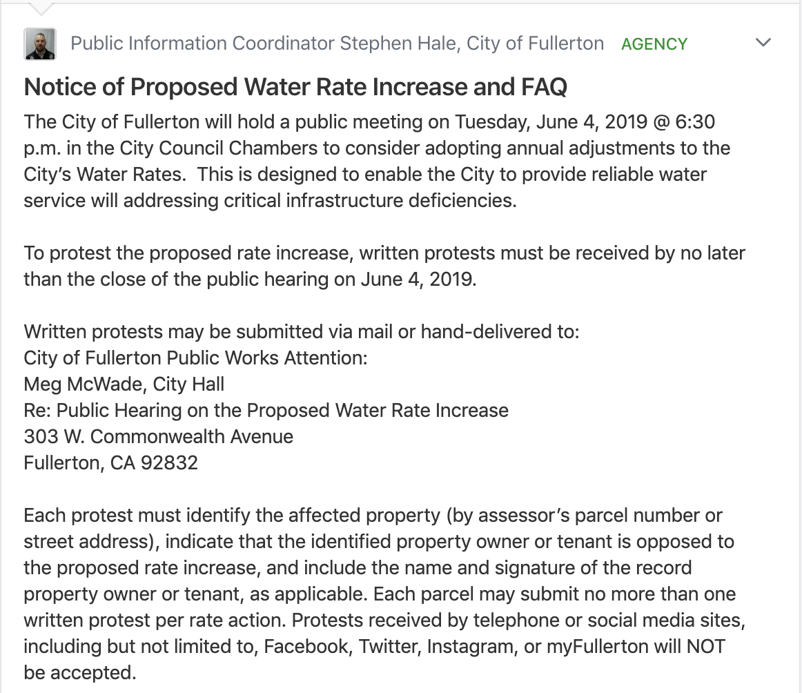 Nextdoor Water Rate Increase Notice - Friends For Fullerton's Future